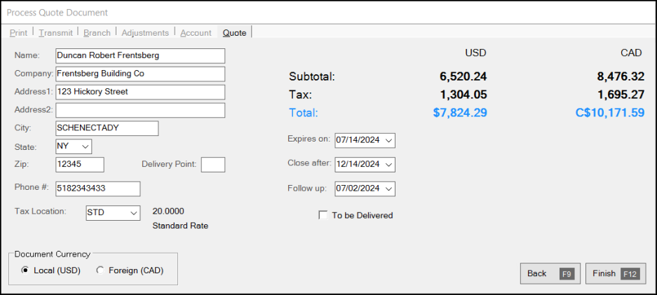 Application Areas > Point of Sale > Quotes > Quote Process Form