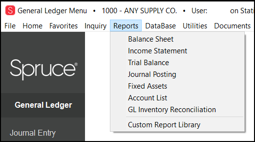 Reports > General Ledger Reports